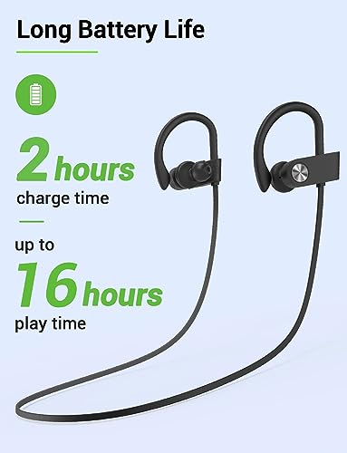 Stiive Bluetooth Headphones, 5.3 Wireless Sports Earbuds IPX7 Waterproof with Mic, Stereo Sweatproof in-Ear Earphones, Noise Cancelling Headsets for Gym Running Workout, 16 Hours Playtime - BlackGrey