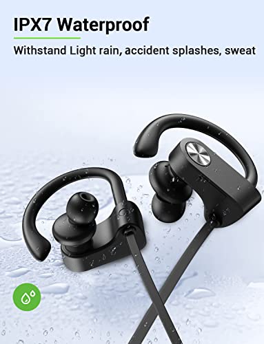 Stiive Bluetooth Headphones, 5.3 Wireless Sports Earbuds IPX7 Waterproof with Mic, Stereo Sweatproof in-Ear Earphones, Noise Cancelling Headsets for Gym Running Workout, 16 Hours Playtime - BlackGrey