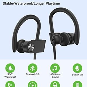 Stiive Bluetooth Headphones, 5.3 Wireless Sports Earbuds IPX7 Waterproof with Mic, Stereo Sweatproof in-Ear Earphones, Noise Cancelling Headsets for Gym Running Workout, 16 Hours Playtime - BlackGrey