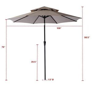 FLAME&SHADE 9 ft Double Top Outdoor Market Patio Table Umbrella with Tilt, Beige