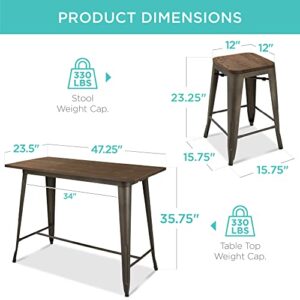 Best Choice Products 5-Piece Dining Set, Counter Height Rustic Industrial Table and 4 Backless Stool for Kitchen, Dining Room, Easy Assembly, 330lb Capacity - Brown