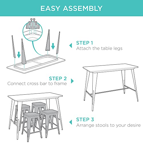 Best Choice Products 5-Piece Dining Set, Counter Height Rustic Industrial Table and 4 Backless Stool for Kitchen, Dining Room, Easy Assembly, 330lb Capacity - Brown