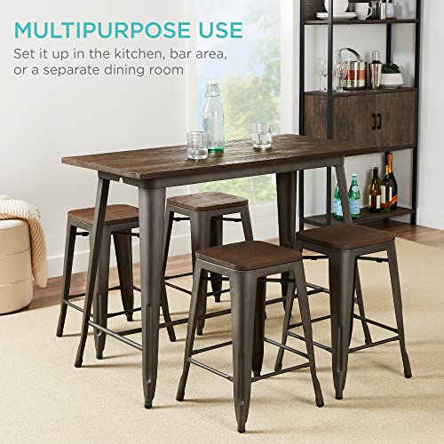 Best Choice Products 5-Piece Dining Set, Counter Height Rustic Industrial Table and 4 Backless Stool for Kitchen, Dining Room, Easy Assembly, 330lb Capacity - Brown