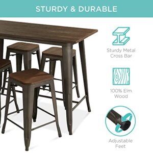 Best Choice Products 5-Piece Dining Set, Counter Height Rustic Industrial Table and 4 Backless Stool for Kitchen, Dining Room, Easy Assembly, 330lb Capacity - Brown