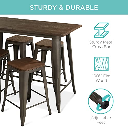 Best Choice Products 5-Piece Dining Set, Counter Height Rustic Industrial Table and 4 Backless Stool for Kitchen, Dining Room, Easy Assembly, 330lb Capacity - Brown