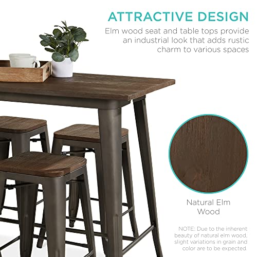 Best Choice Products 5-Piece Dining Set, Counter Height Rustic Industrial Table and 4 Backless Stool for Kitchen, Dining Room, Easy Assembly, 330lb Capacity - Brown