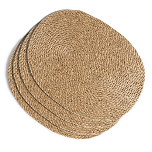 Placemat RENRUIRUI Oval Jute Set of 4,Handmade Braided Place Mat Heat Resistant Rustic Table Mat Trivet, for Dining Table or Countertop Protection,15.7 X11.8 Inch