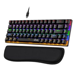 uhuru mechanical gaming keyboard, umk-100 wired 60% 68 keys mechanical keyboard with palm rest, blue switches, 20 rgb backlights, full keys anti-ghosting, pro driver supported