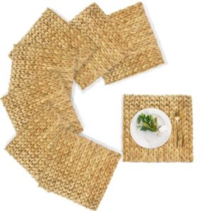 tagree braided square water hyacinth placemats for dining table, woven jute placemats (8, natural color - 13 inch)