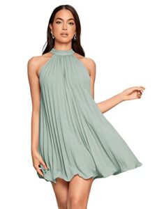 sweatyrocks women's sleeveless tie back halter dress mini swing pleated a-line skater dress green l