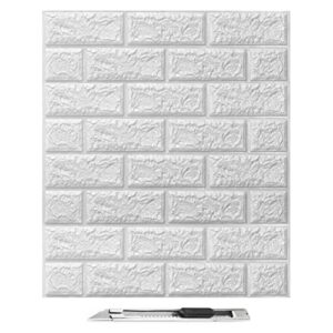 art3d 30pcs 3d brick wallpaper in white, faux foam brick wall panels peel and stick, waterproof for bedroom, living room, and laundry decor (43.5sq.ft)