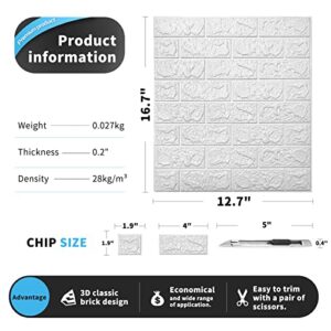 Art3d 30Pcs 3D Brick Wallpaper in White, Faux Foam Brick Wall Panels Peel and Stick, Waterproof for Bedroom, Living Room, and Laundry Decor (43.5Sq.Ft)