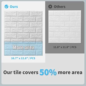 Art3d 30Pcs 3D Brick Wallpaper in White, Faux Foam Brick Wall Panels Peel and Stick, Waterproof for Bedroom, Living Room, and Laundry Decor (43.5Sq.Ft)