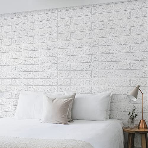 Art3d 30Pcs 3D Brick Wallpaper in White, Faux Foam Brick Wall Panels Peel and Stick, Waterproof for Bedroom, Living Room, and Laundry Decor (43.5Sq.Ft)