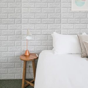 Art3d 30Pcs 3D Brick Wallpaper in White, Faux Foam Brick Wall Panels Peel and Stick, Waterproof for Bedroom, Living Room, and Laundry Decor (43.5Sq.Ft)