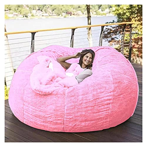 WOQO Bean Bag Cover Big Bean Bag Chair Cover Living Room Furniture Big Round Soft Fluffy for Adults Couples Lazy Sofa Cover (Color : Pink, Size : 135x65cm(53x26in))