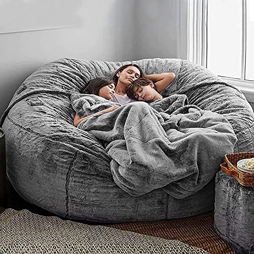 WOQO Bean Bag Cover Big Bean Bag Chair Cover Living Room Furniture Big Round Soft Fluffy for Adults Couples Lazy Sofa Cover (Color : Pink, Size : 135x65cm(53x26in))