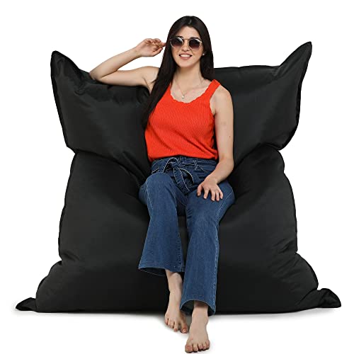 SATTVA 5.5ft All Weather Water Resistant Giant Bed Bean Bag for Adults - Big Bean Bag Covers Only (No Filling), Love Sack Bean Bag Oversized, Washable Ultra Soft Zipper, Dorm & Family Room Black Color