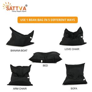 SATTVA 5.5ft All Weather Water Resistant Giant Bed Bean Bag for Adults - Big Bean Bag Covers Only (No Filling), Love Sack Bean Bag Oversized, Washable Ultra Soft Zipper, Dorm & Family Room Black Color