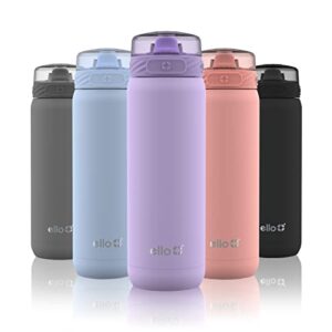 Ello Cooper Vacuum Insulated Stainless Steel Water Bottle with Soft Straw and Carry Loop, Double Walled, Leak Proof, Lilac, 32oz