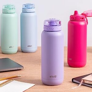 Ello Cooper Vacuum Insulated Stainless Steel Water Bottle with Soft Straw and Carry Loop, Double Walled, Leak Proof, Lilac, 32oz