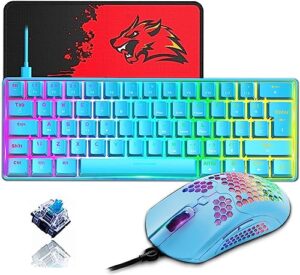 selorss ziyoulang t60 60% compact mechanical gaming keyboard rgb chroma type c ergonomic mini keyboard uk layout 12000dpi gaming mouse honeycomb shell for pc/ps4/ps5/xbox(blue switch)