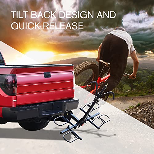 Young 2-Bike Rack Hitch Mount Platform Style for Cars Trucks SUVs Minivans, fits MTB Gravel Road Bike with Up to 5-inch Fat Tire Carrier Rack 200 lb Capacity - 2" Hitch Receiver