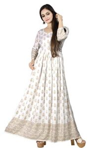 chandrakala gold foil printed long kurti for women rayon indian anarkali ethnic tunic top kurta kurti dress,x-large (k199whi4)