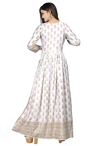 Chandrakala Gold Foil Printed Long Kurti for Women Rayon Indian Anarkali Ethnic Tunic Top Kurta Kurti Dress,X-Large (K199WHI4)