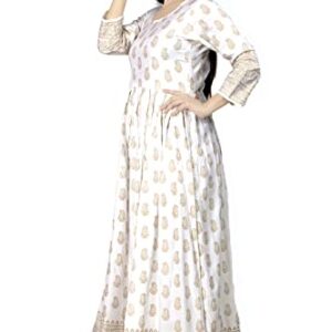 Chandrakala Gold Foil Printed Long Kurti for Women Rayon Indian Anarkali Ethnic Tunic Top Kurta Kurti Dress,X-Large (K199WHI4)