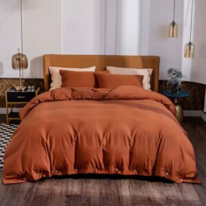 argstar 3 pieces button closure duvet cover set queen, burnt orange duvet cover with buttons, 100% microfiber soft & easy care bedding comforter cover with ties (1 rust duvet cover, 2 pillowcases)