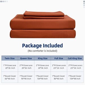 Argstar 3 Pieces Button Closure Duvet Cover Set Queen, Burnt Orange Duvet Cover with Buttons, 100% Microfiber Soft & Easy Care Bedding Comforter Cover with Ties (1 Rust Duvet Cover, 2 Pillowcases)