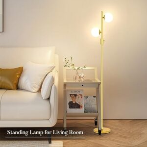 bulbeats Dimmable Gold Floor Lamp, Globe Standing Lamp for Living Room with 2PCS 3000K G9 Bulbs, Frosted Shades, Mid Century Modern Tall Lamps for Bedroom Office Home Decor