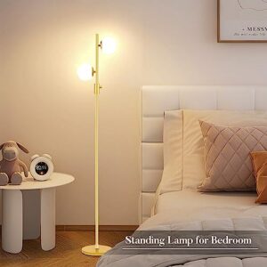 bulbeats Dimmable Gold Floor Lamp, Globe Standing Lamp for Living Room with 2PCS 3000K G9 Bulbs, Frosted Shades, Mid Century Modern Tall Lamps for Bedroom Office Home Decor