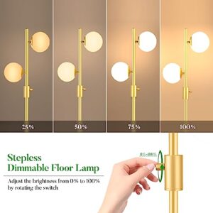 bulbeats Dimmable Gold Floor Lamp, Globe Standing Lamp for Living Room with 2PCS 3000K G9 Bulbs, Frosted Shades, Mid Century Modern Tall Lamps for Bedroom Office Home Decor