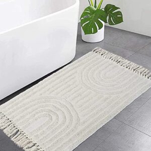 leevan boho bathroom [rug]s 2'x3' handmade washable beige bath mat with tassels bohemian [kitchen] runner farmhouse cotton entryway [rug] for bedroom/laundry room accent woven throw [rug]