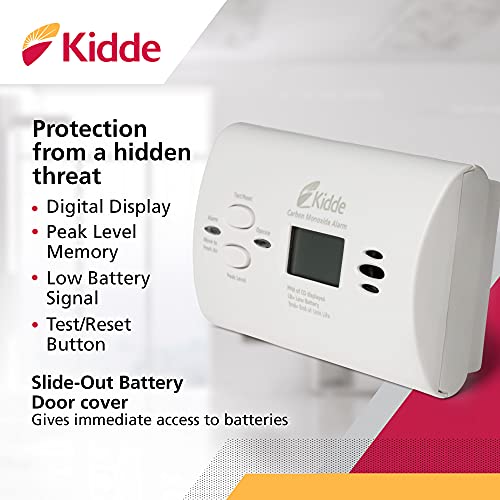 Kidde Carbon Monoxide Detector with Digital Display & LED Lights, CO Alarm & Smoke & Carbon Monoxide Detector, Battery Powered, Combination Smoke & CO Alarm, Voice Alert