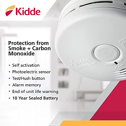 Kidde Kitchen Smoke Detector & Carbon Monoxide Detector Combo with Long-Life Lithium Battery and Smoke Detector, Long-Life Lithium Battery Powered Smoke Alarm with Hush Button