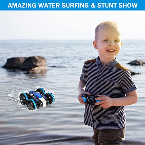 PECMPO Water and Land RC Car for Kids-2.4GHz Remote Control Boat Waterproof RC Monster Truck Stunt Car 4WD RC Vehicle-Toys Gift for 6-12 Year Old Boys Girls Teen