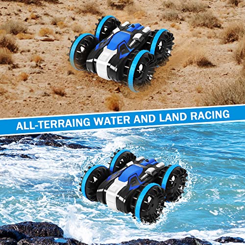 PECMPO Water and Land RC Car for Kids-2.4GHz Remote Control Boat Waterproof RC Monster Truck Stunt Car 4WD RC Vehicle-Toys Gift for 6-12 Year Old Boys Girls Teen