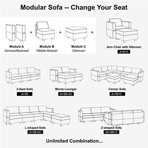 Belffin Modular Sofa Middle Module with Storage Accent Armless Chair for Modular Sectional Sofa Couch Velvet Grey