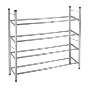 lnyzqus 4-tier expandable shoe rack,sturdy shoe shelf shoe organizer for closet,metal adjustable closet shoe racks skinny shoe stand for bedroom closet-grey