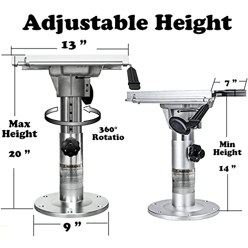 ONHI Adjustable Aluminum Height Locking Boat Seat Pedestal 14-20-Inch with Slide,Silver Matte Brushed