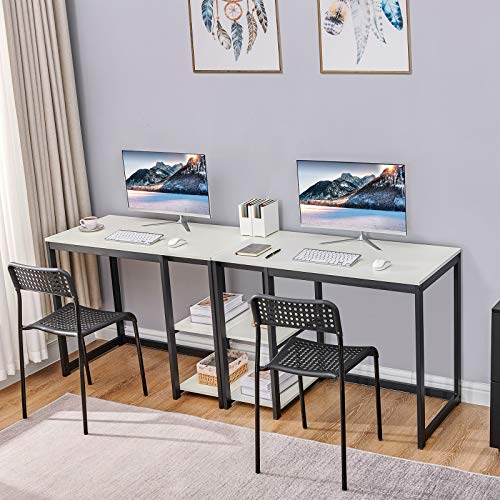 SINPAID Computer Desk 47 inches with 2-Tier Shelves Sturdy Home Office Desk with Large Storage Space Modern Gaming Desk Study Writing Laptop Table, White Desk