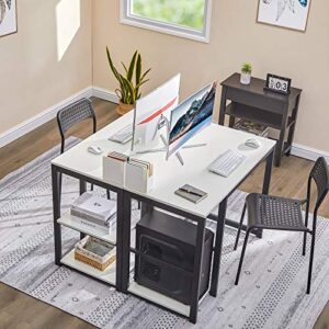 SINPAID Computer Desk 47 inches with 2-Tier Shelves Sturdy Home Office Desk with Large Storage Space Modern Gaming Desk Study Writing Laptop Table, White Desk