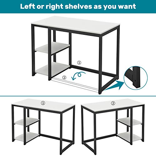 SINPAID Computer Desk 47 inches with 2-Tier Shelves Sturdy Home Office Desk with Large Storage Space Modern Gaming Desk Study Writing Laptop Table, White Desk