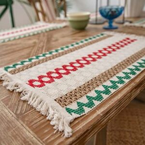 CcHhyyt Set of 4 Handmade Boho Placemat Rectangle Macrame Cotton Table Mats Woven Jute Tassel Placemat Christmas Table Decor Fringe Coffee Mat Kitchen Dining Table Christmas Decor Bohemian Style