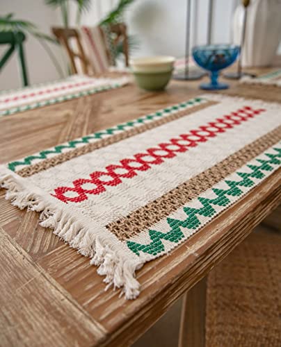 CcHhyyt Set of 4 Handmade Boho Placemat Rectangle Macrame Cotton Table Mats Woven Jute Tassel Placemat Christmas Table Decor Fringe Coffee Mat Kitchen Dining Table Christmas Decor Bohemian Style