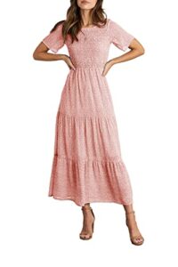 btfbm women casual short sleeve crew neck summer dress bohemian floral printed flowy maxi dresses tiered cocktail dress（pink, small