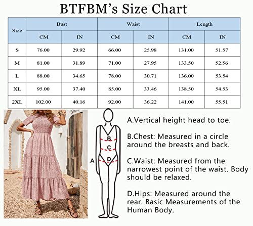 BTFBM Women Casual Short Sleeve Crew Neck Summer Dress Bohemian Floral Printed Flowy Maxi Dresses Tiered Cocktail Dress（Pink, Small